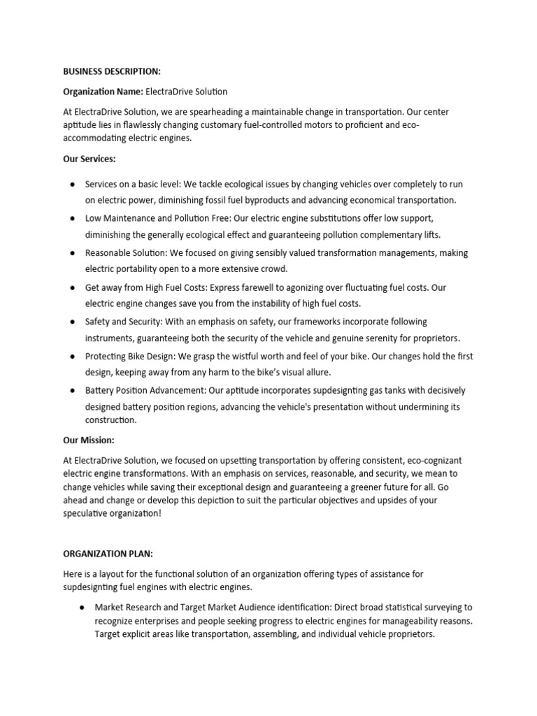 Executive Summary - ElectraDrive Solutions | PDF | Sustainability | Engines