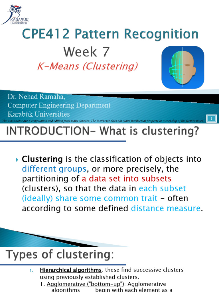 CPE412 Pattern Recognition (Week 7) | PDF
