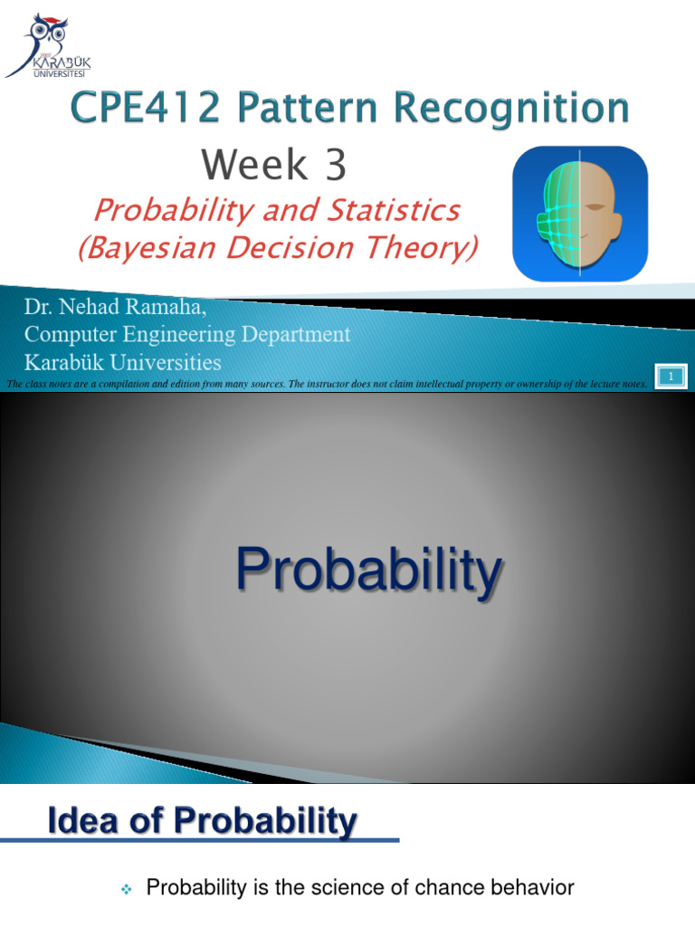 CPE412 Pattern Recognition (Week 3) | PDF | Probability | Randomness