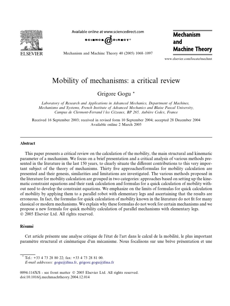 6 Mobility of Mechanisms A Critical Review-Grigore Gogu | PDF ...
