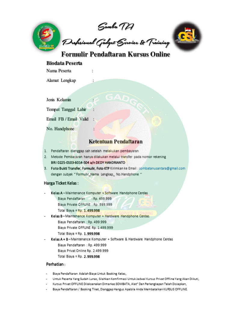 Formulir Kelas Offline Sombata | PDF