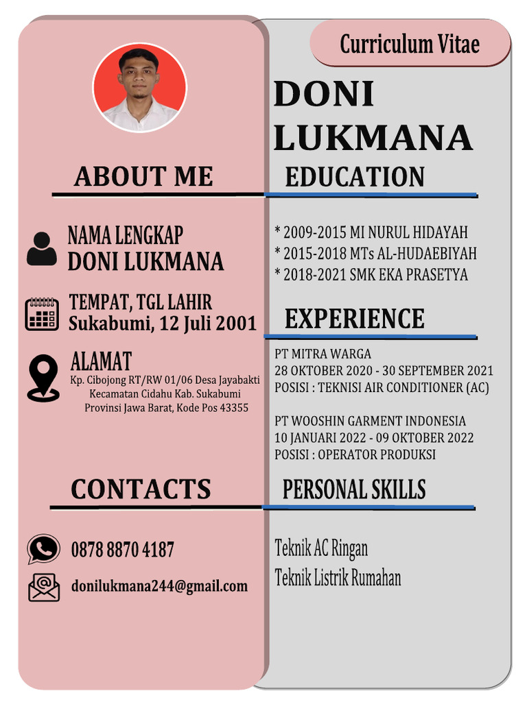 CV Lamaran Doni Lukmana | PDF