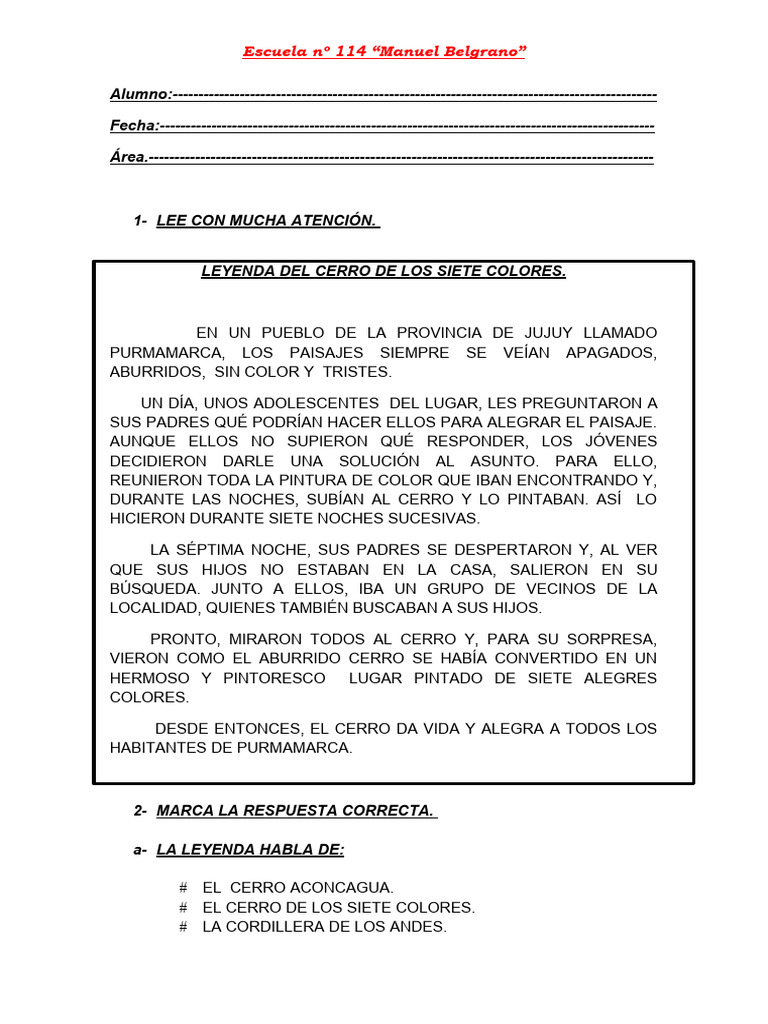 Leyenda Del Cerro de Los Siete Colores | PDF