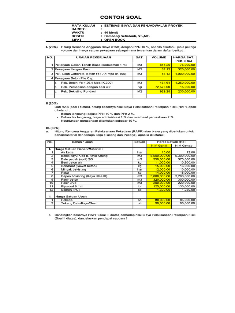 Contoh Perhitungan RAB & RAP (J1) | PDF | Metode & Bahan Ajar ...