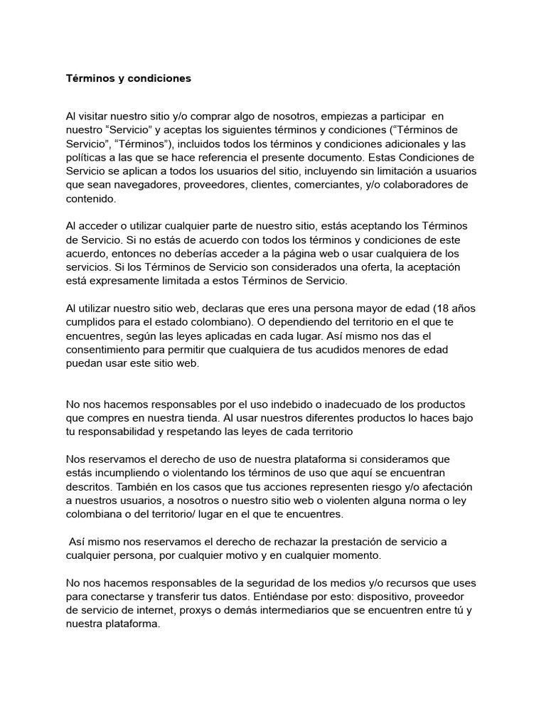 Plantilla Términos y Condiciones | PDF | Red mundial | Internet y web