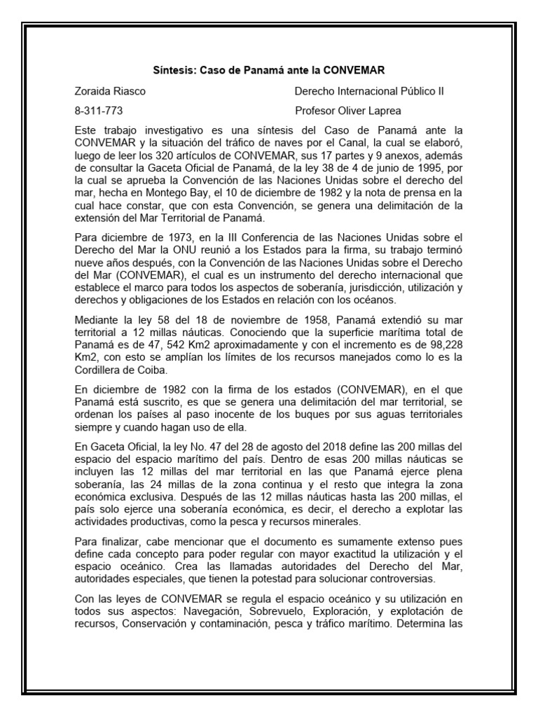 Síntesis CONVEMAR | PDF | Convención de las Naciones Unidas sobre el ...