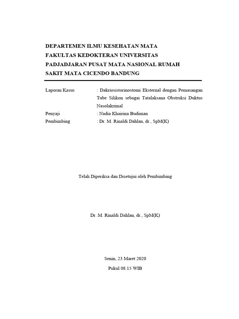 Dakriosistorinostomi untuk Obstruksi Duktus | PDF