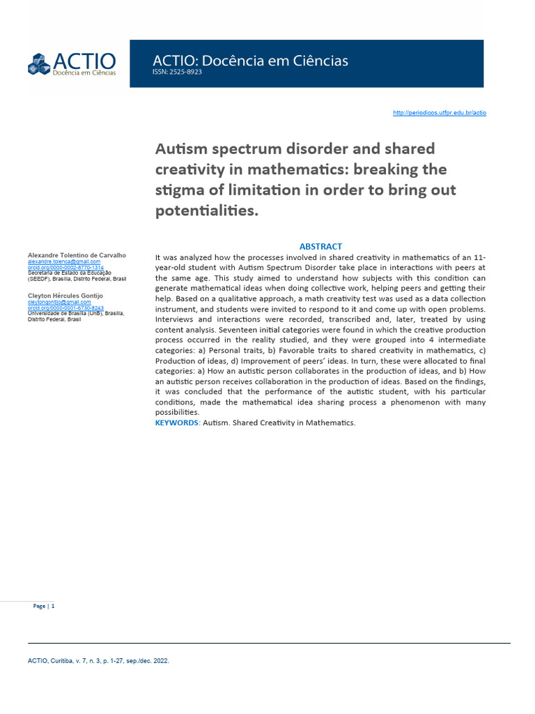 Autism Spectrum Disorder and Shared Creativity in Mathematics: Breaking ...