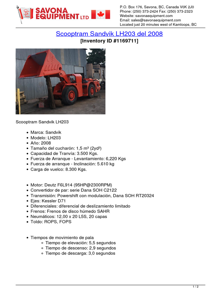 Scooptram Sandvik Lh203 Del 2008 | PDF | Coche | Transporte