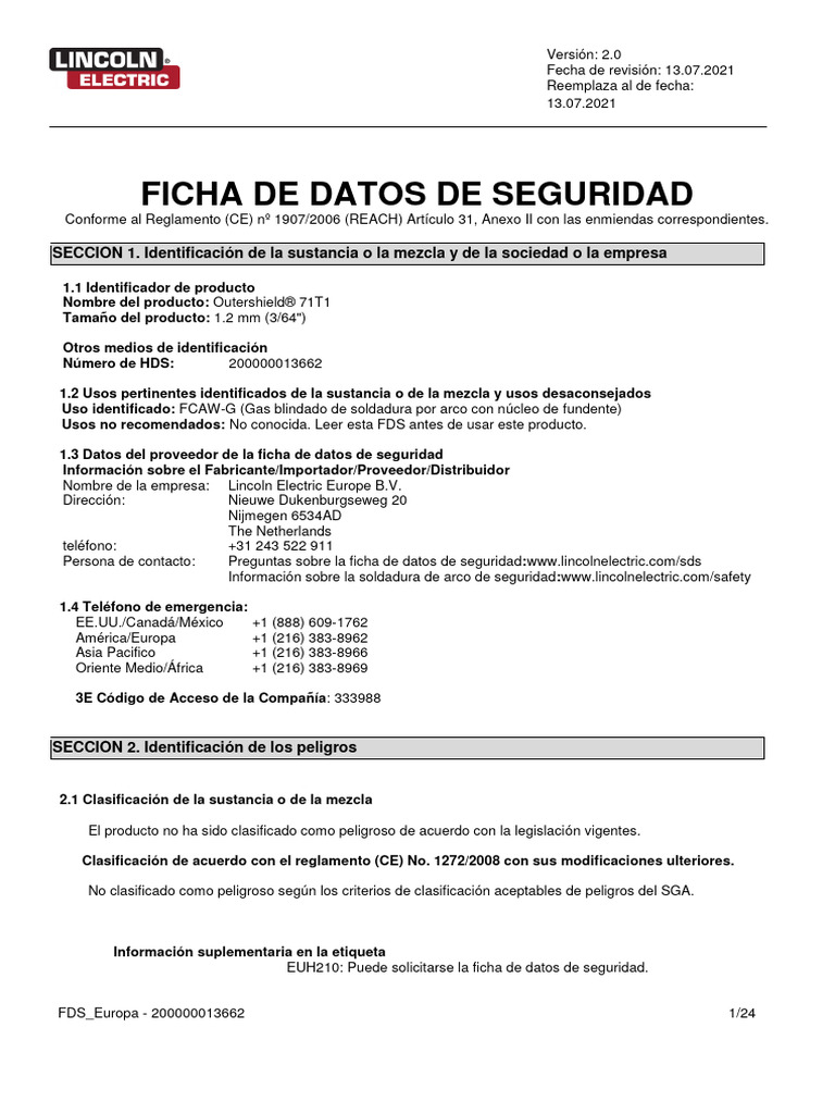 Ejemplo de Hoja de Seguridad | PDF
