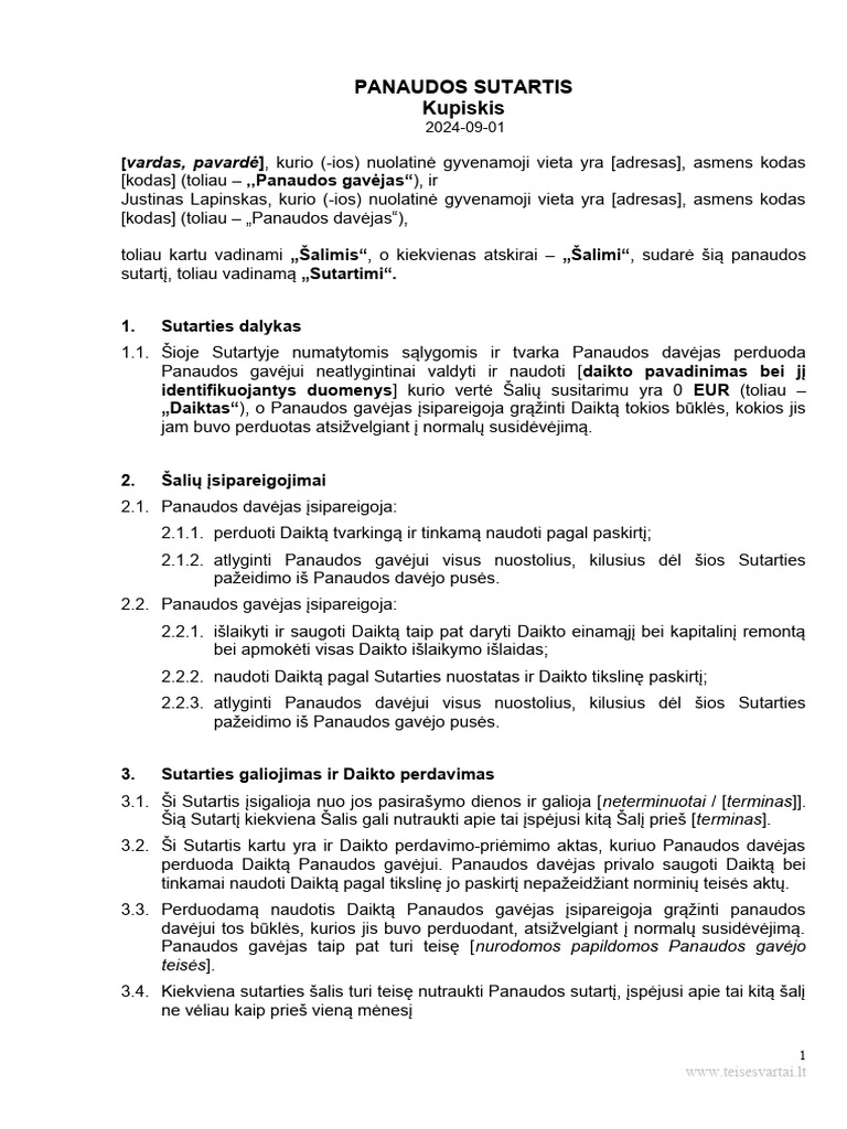 Panaudos Sutartis-1 | PDF