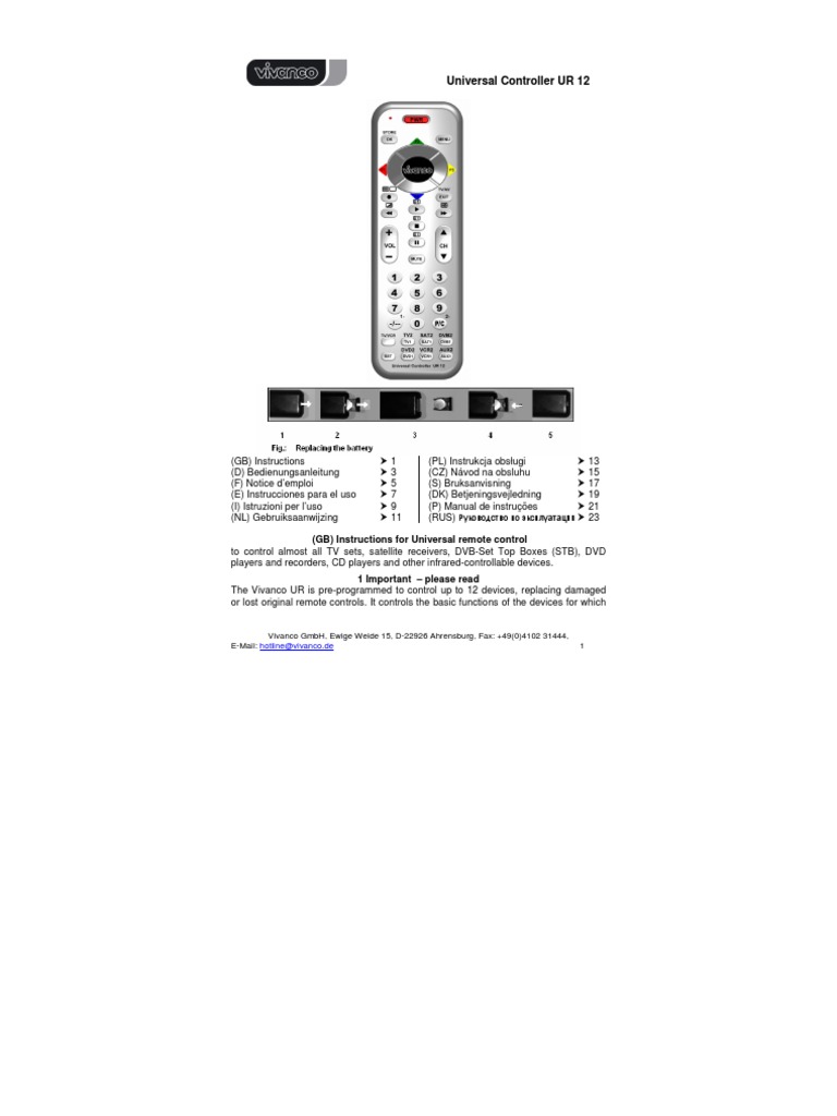 Vivanco Universal Remote Control Guide | PDF | Remote Control ...