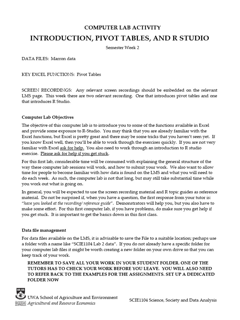 Computer Lab Week 2 | PDF | Microsoft Excel | Computer File