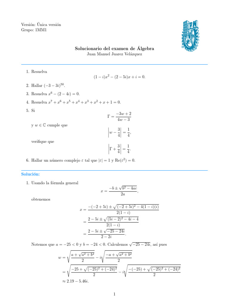 Primer Examen Álgebra | PDF