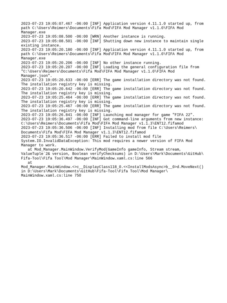 FIFA Mod Manager Error Logs 2023 | PDF