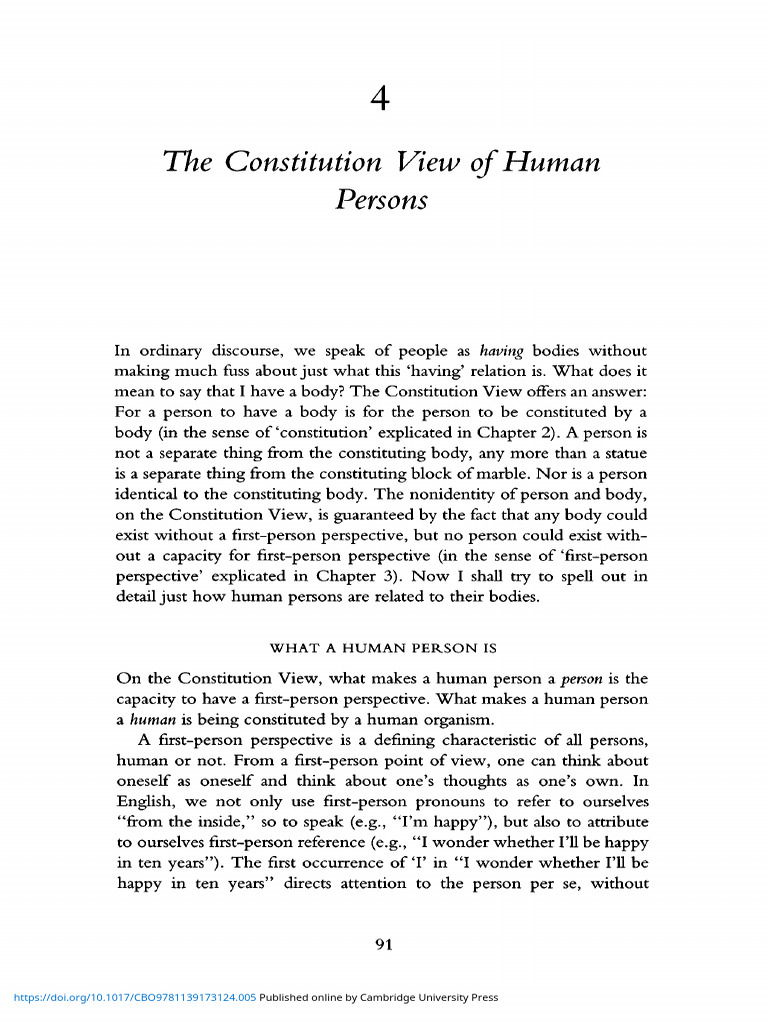 The Constitution View of Human Persons | PDF | Thought | Narration