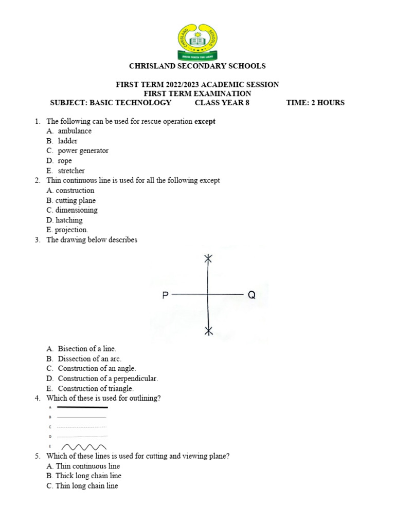 Year 8 Basic Tech 1ST Term Exam | PDF | Circle | Angle