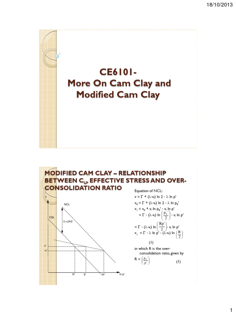 7 - CE6101 More On Cam Clay & MCC - PPT Handouts | PDF