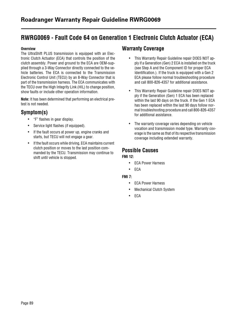 Eaton ECA Fault Code 64 Guidelines | PDF | Truck | Clutch