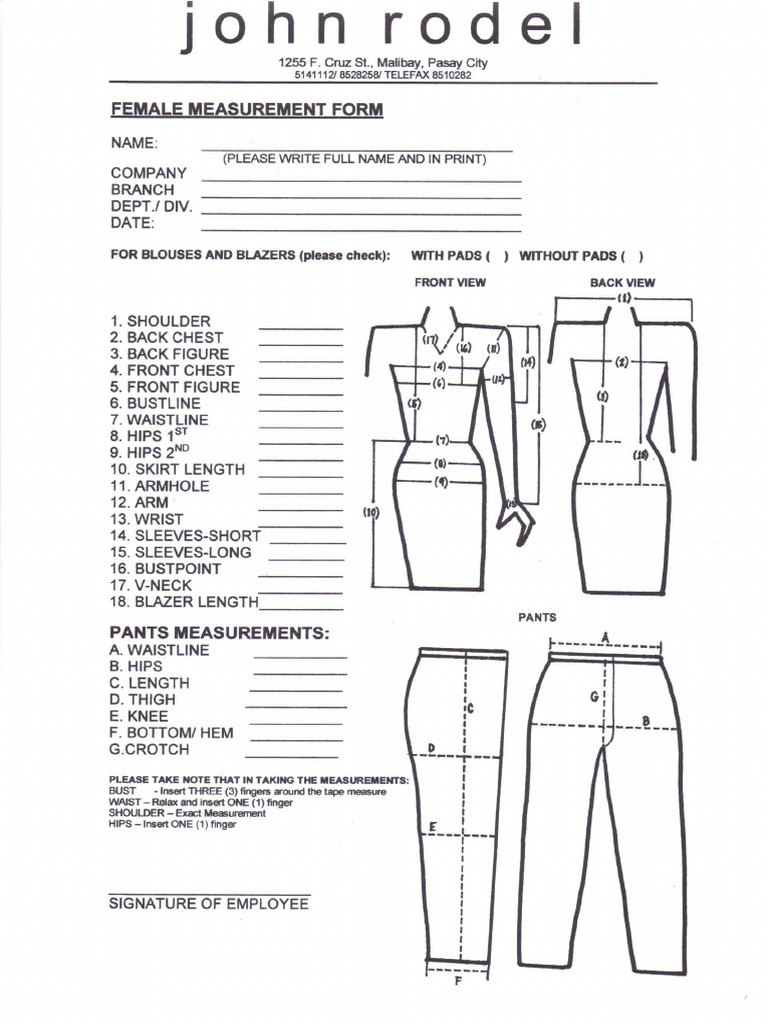 Female Uniform Measurement 1 | PDF