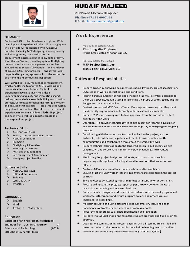 Hudaif Majeed(MEP) CV | PDF