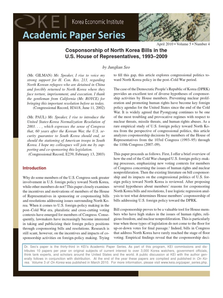 Cosponsorship of North Korea Bills in The U.S. House of Representatives ...