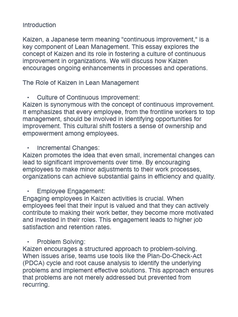 Kaizen: Driving Continuous Improvement | PDF | Lean Manufacturing | Top ...