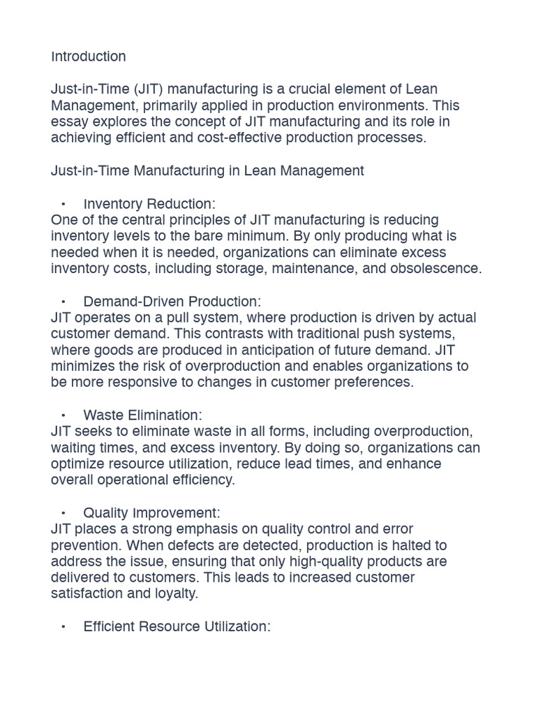 JIT Manufacturing in Lean Management | PDF | Lean Manufacturing | Inventory