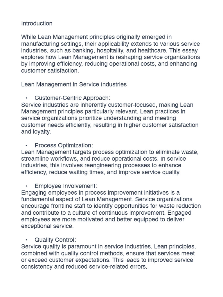 Lean Management in Service Industries | PDF