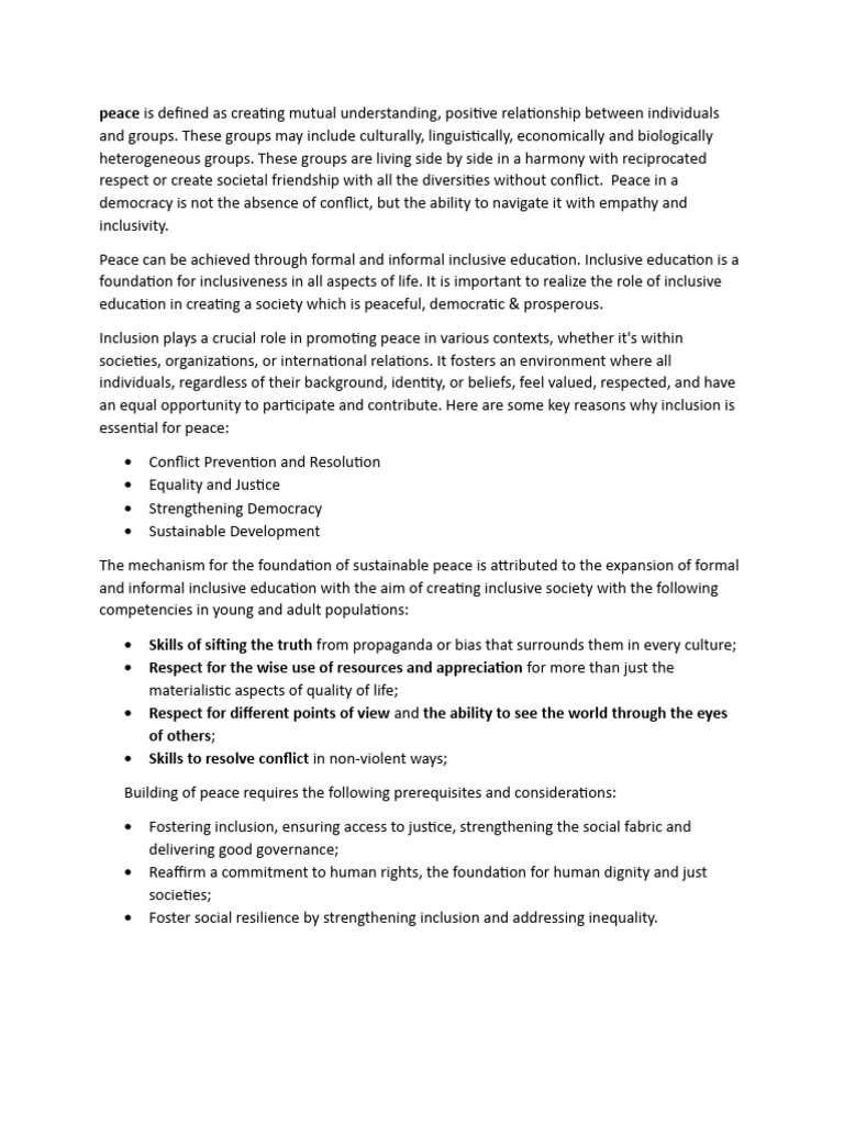 The Role of Inclusive Education in Peace | PDF