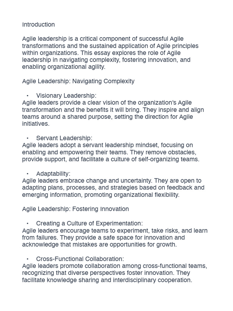 Agile Leadership Pdf Agile Software Development Leadership