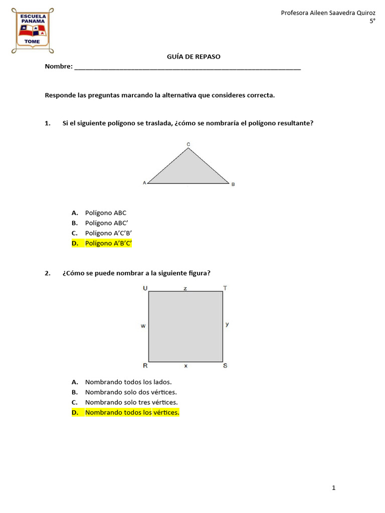 Guía de Repaso Matematica | PDF | Rotación | Geometria clasica