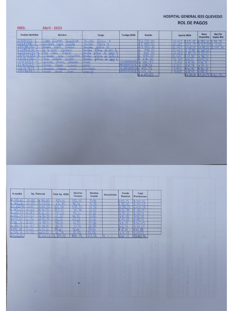 Rol de Pago Libro Diario Semana 11 | PDF