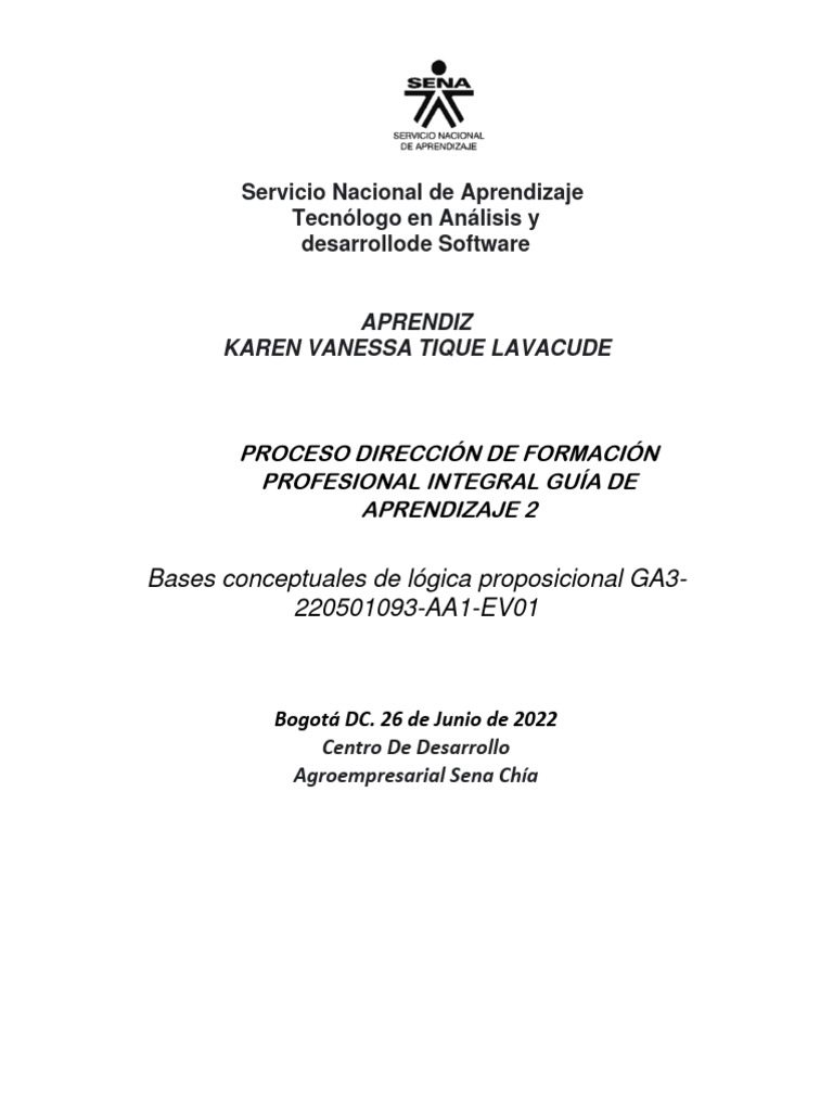 Bases Conceptuales de Lógica Proposicional GA3-220501093-AA1-EV01 | PDF