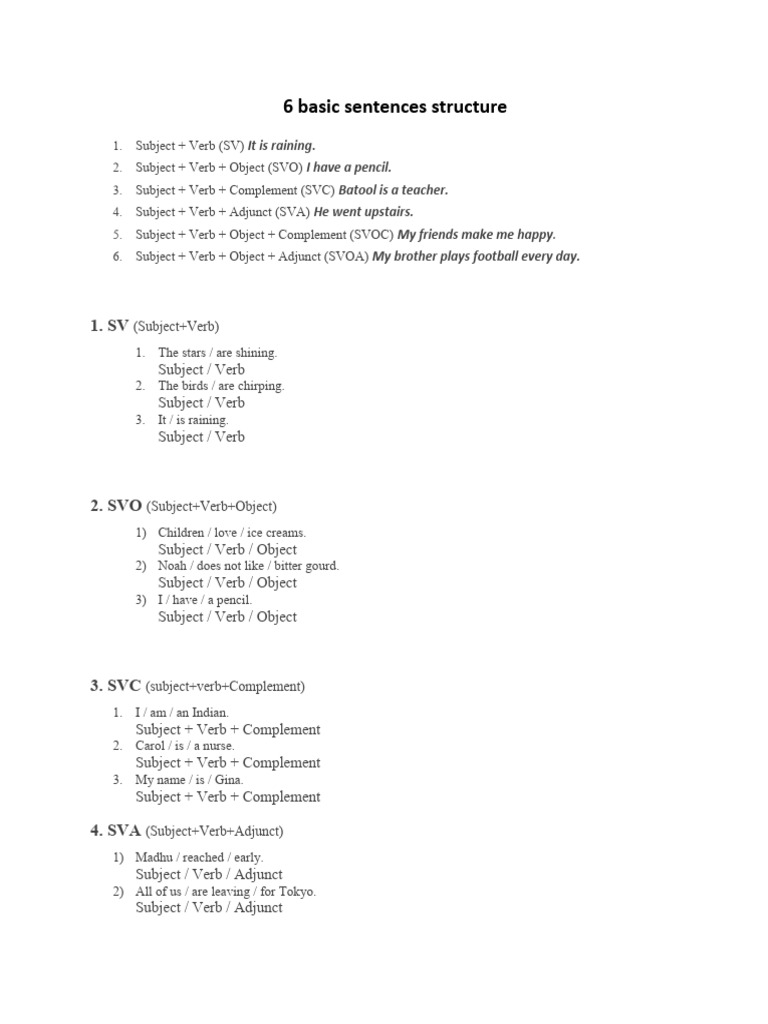 6 Basic Sentences Structure | PDF