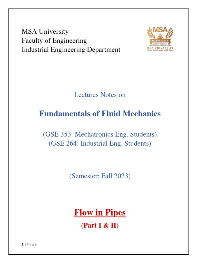 Chapter VI - Flow in Pipes - Part 1 2 | PDF | Fluid Dynamics | Reynolds ...