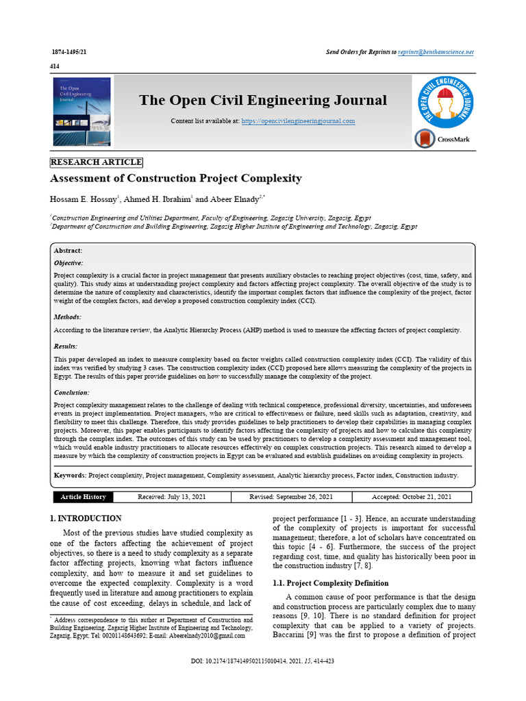 Assessment of Construction Project Complexity | PDF
