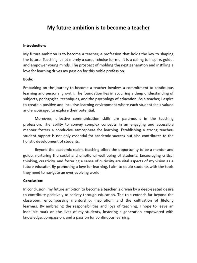 My Ambition to Become a Teacher | PDF | Career & Growth