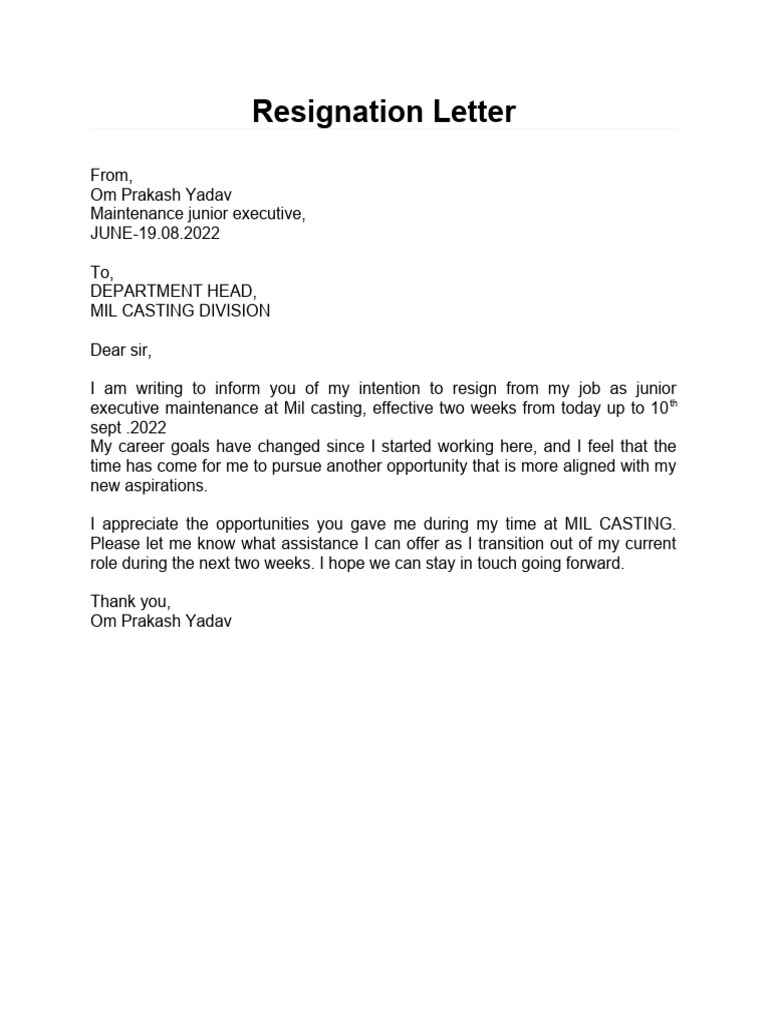 Resignation Letter Example | PDF