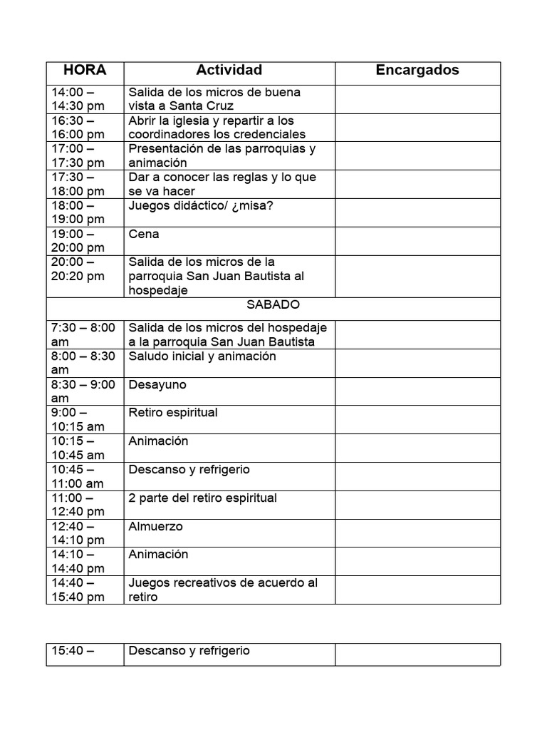 Cronologia de Formacion y Retiro Espiritual de Monaguillos | PDF