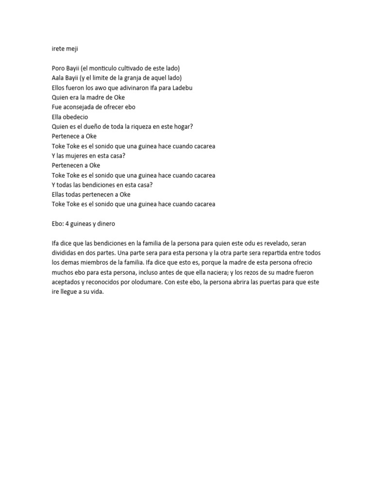 Irete Meji: Adivinaciones y Ebo | PDF | Santeria | Religión étnica