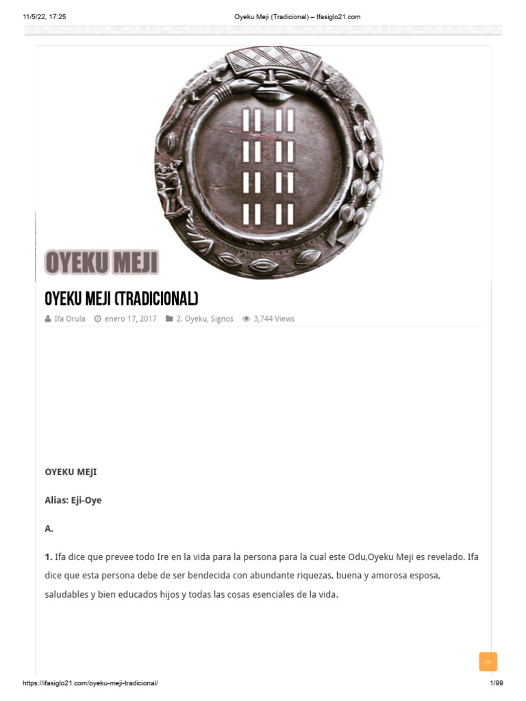 Oyeku Meji (Tradicional) | PDF