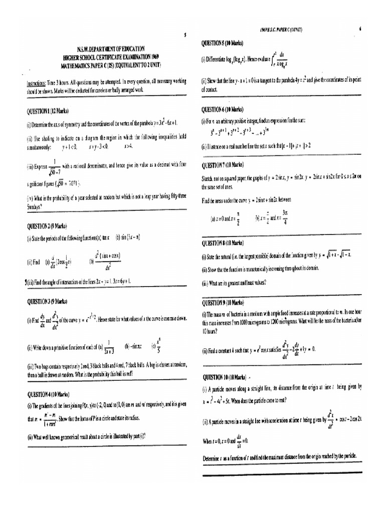 Maths 2u 1969 Hsc Pdf