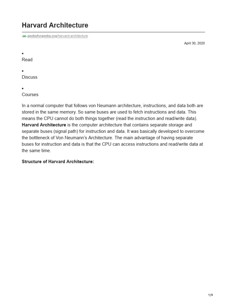 Harvard Architecture | PDF | Central Processing Unit | Computer Data Storage