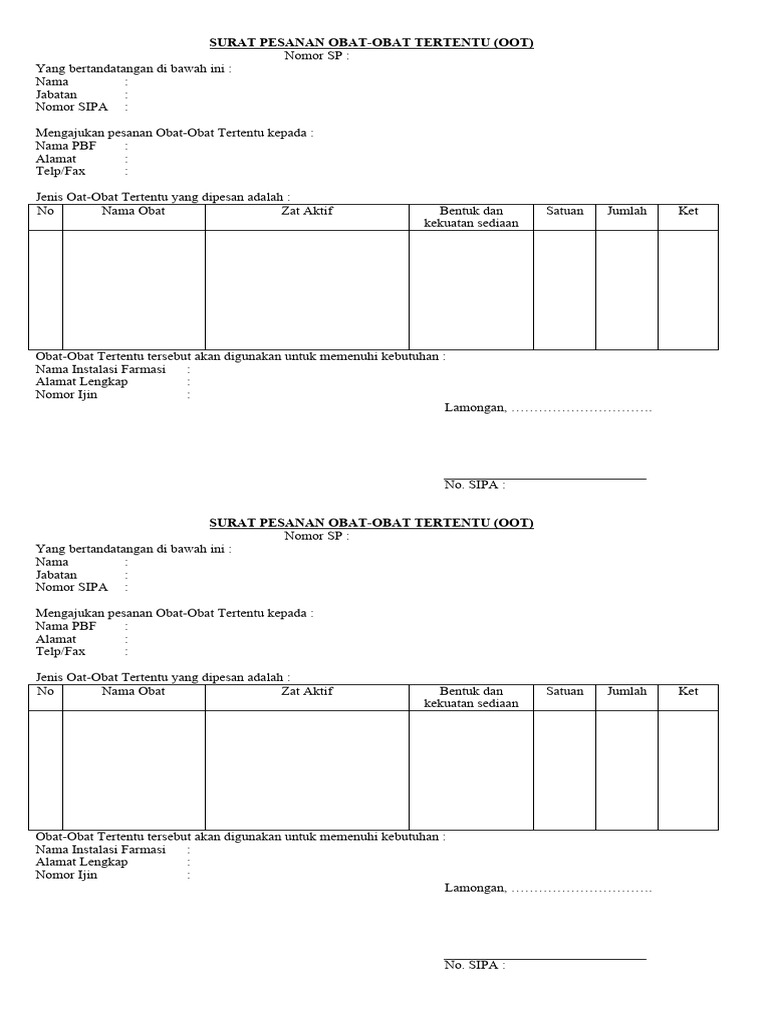 Surat Pesanan Obat Obat Tertentu | PDF
