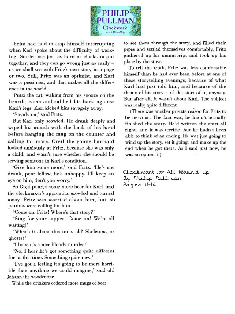 Clockwork by Philip Pullman Comprehension p11 14 | PDF | Cognition