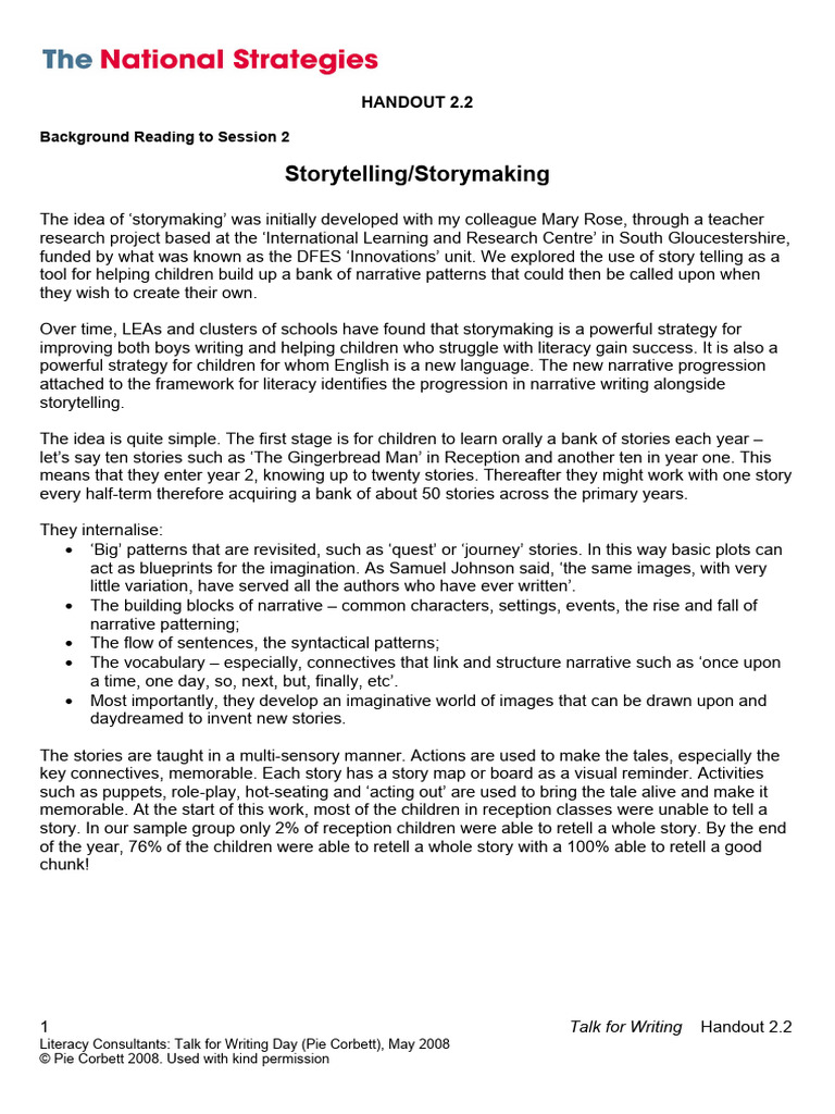 HO 2 - 2 Storytelling Storymaking | PDF | Storytelling | Literacy
