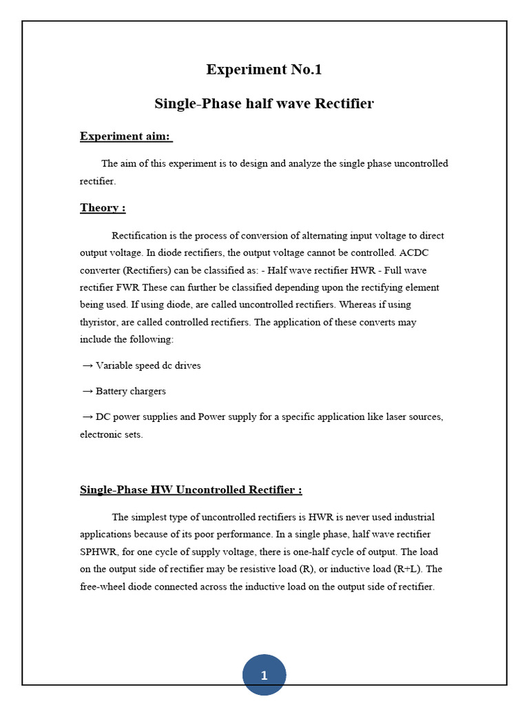 Experiment N1 | PDF | Rectifier | Power Engineering
