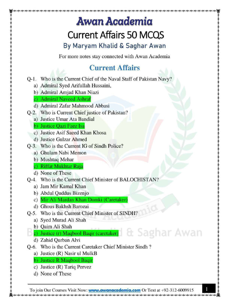 50 Current Affairs | PDF