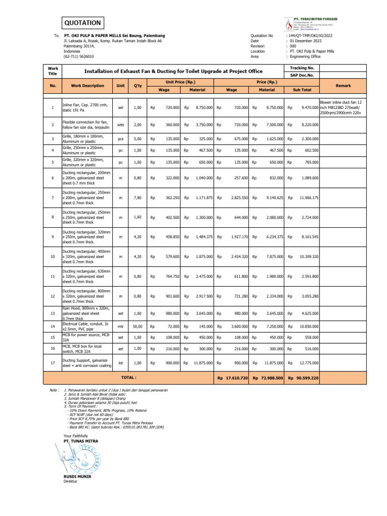 Exhaust Fan & Ducting Quotation | PDF | Architecture | Architectural Design